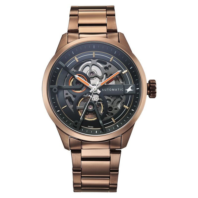 Buy Online Fastrack Automatics Black Dial Brown Metal Strap Automatic ...