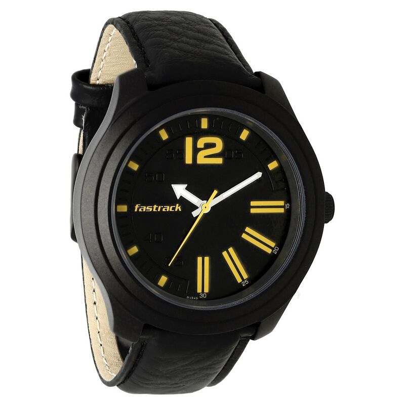 Fastrack Road Trip Quartz Analog Black Dial Leather Strap Watch for Guys