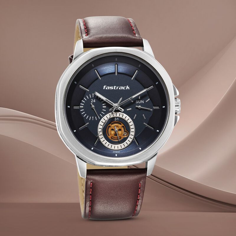Buy Online Fastrack Exuberant Quartz Multifunction Blue Dial Leather ...
