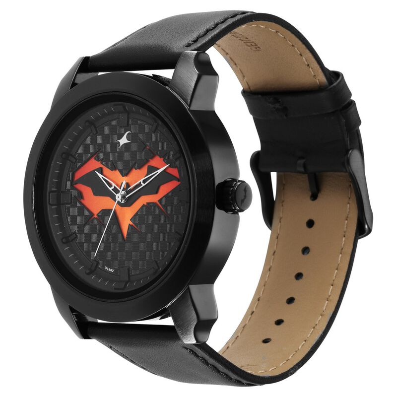Fastrack Batman Quartz Analog Black Dial Leather Strap Watch for Guys