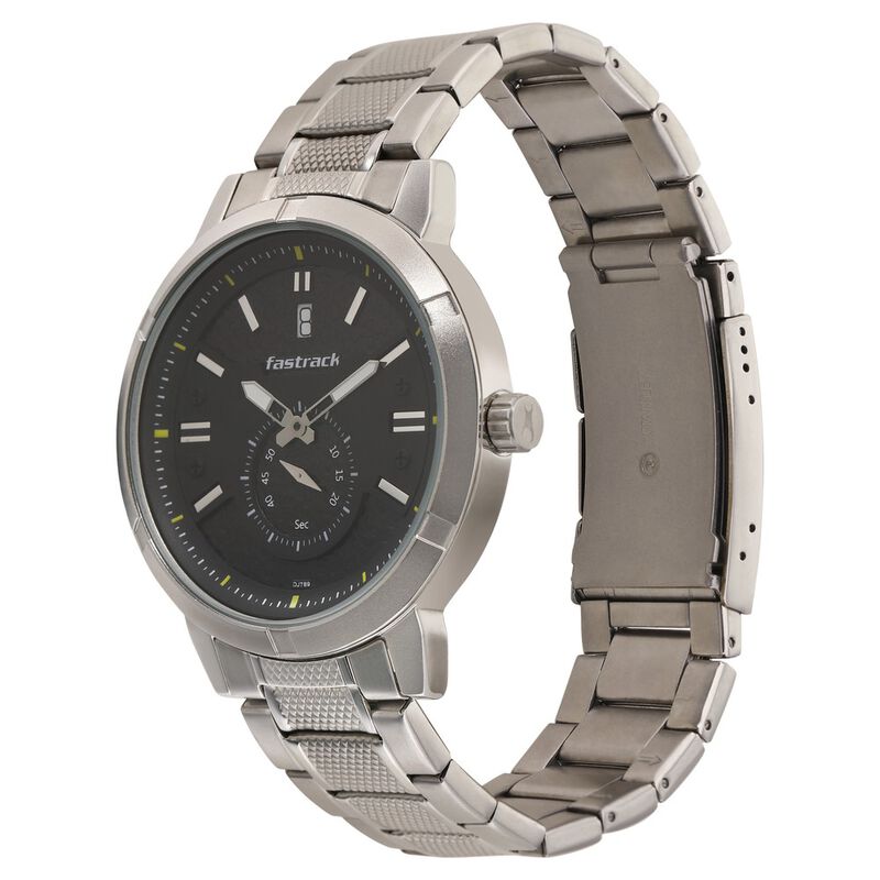 Fastrack Go Skate Quartz Analog with Day and Date Black Dial Stainless ...