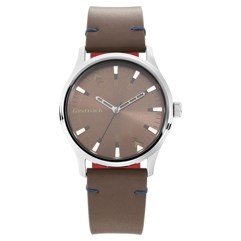 Fastrack I Love Me Quartz Analog Brown Dial Leather Strap Watch for Guys