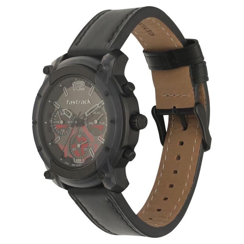 Fastrack Gamify Quartz Analog Black Dial Leather Strap Watch for Guys