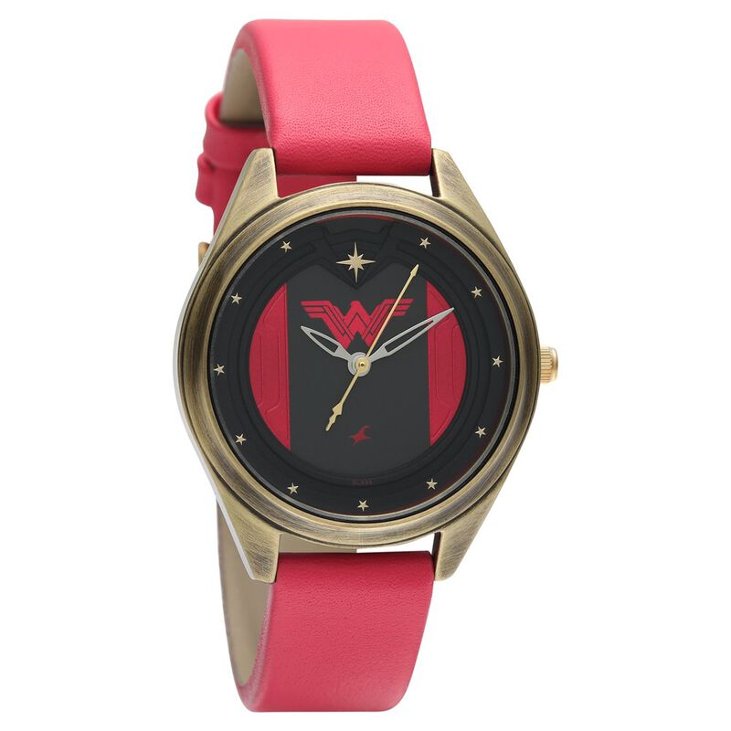 Fastrack Wonder Woman Quartz Analog Red Dial Leather Strap Watch for Girls