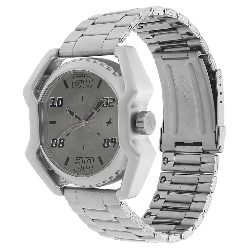 Fastrack Quartz Analog Grey Dial Metal Strap Watch for Guys
