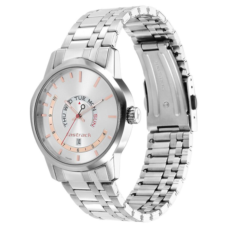 Fastrack Exuberant Quartz Analog with Day and Date Silver Dial Metal ...