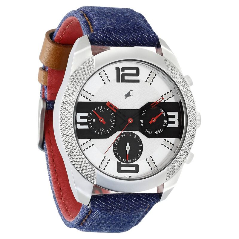 Fastrack Denim Quartz Multifunction White Dial Denim Strap Watch for Guys