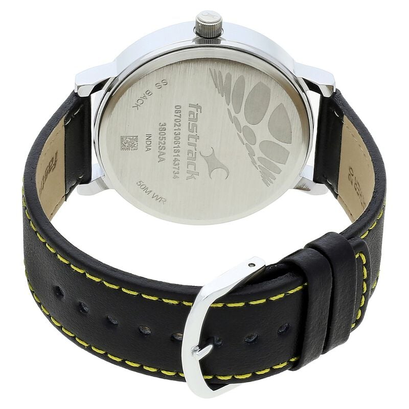 Fastrack Bold Quartz Analog Black Dial Leather Strap Watch for Guys