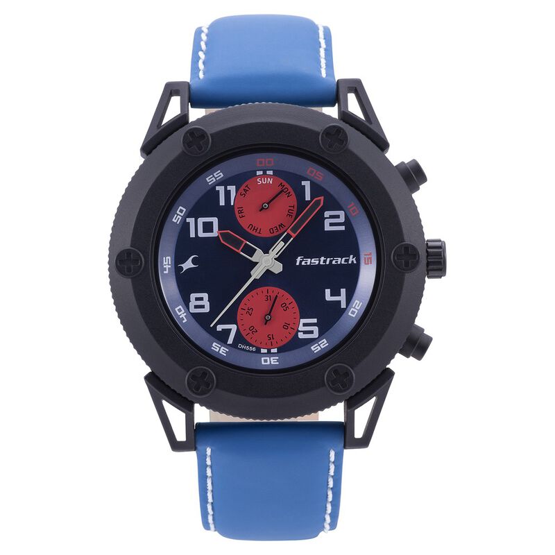 Fastrack Modular Quartz Analog Blue Dial Leather Strap Watch for Guys