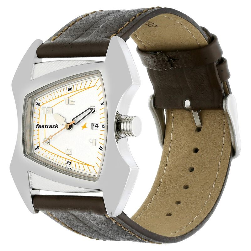 Fastrack Quartz Analog Silver Dial Leather Strap Watch for Guys
