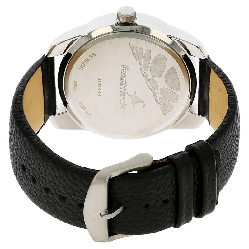 Fastrack Quartz Analog Silver Dial Leather Strap Watch for Guys