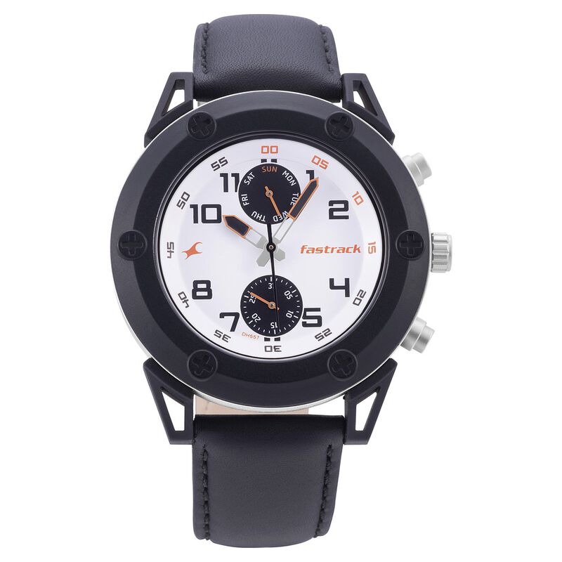 Fastrack Modular Quartz Analog White Dial Leather Strap Watch for Guys