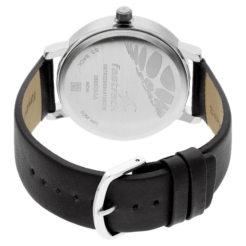 Fastrack Fundamentals Quartz Analog Black Dial Leather Strap Watch for Guys