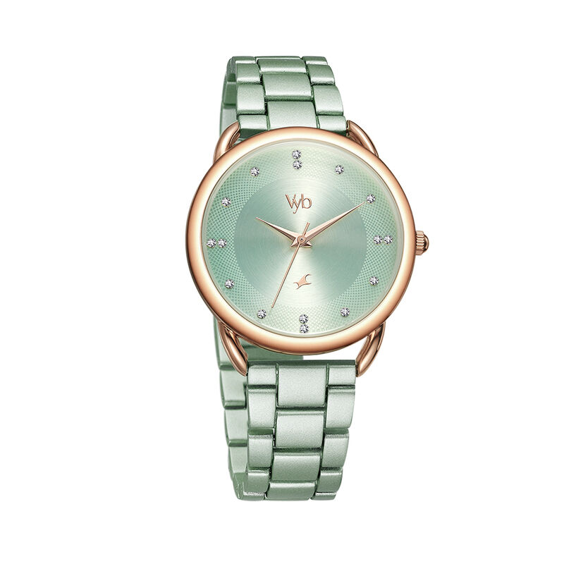 Fastrack Vyb Charmer Quartz Analog Green Dial Stainless Steel Strap ...