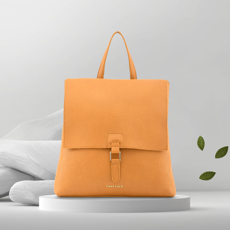 Buy Online Fastrack Faux Leather Backpack with Flap Closure in Tan ...