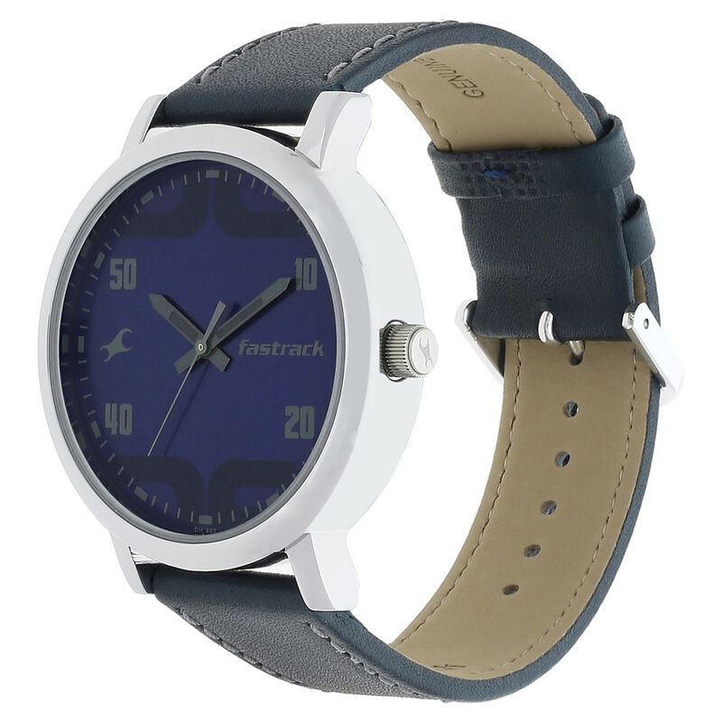 Fastrack Bold Quartz Analog Blue Dial Leather Strap Watch for Guys