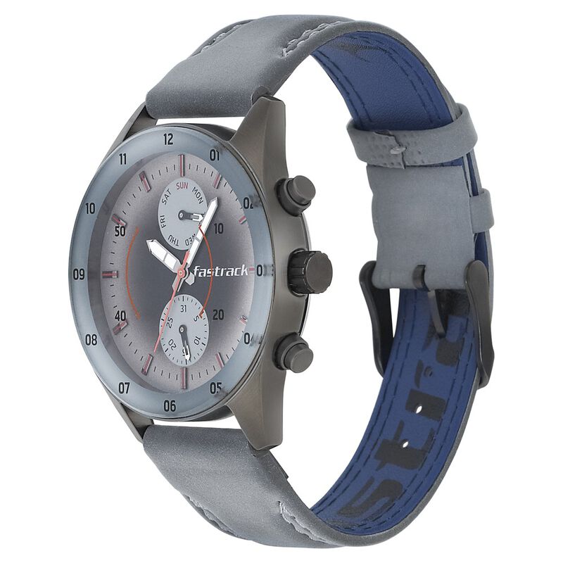 Fastrack Space Rover Quartz Multifunction Grey Dial Leather Strap Watch ...