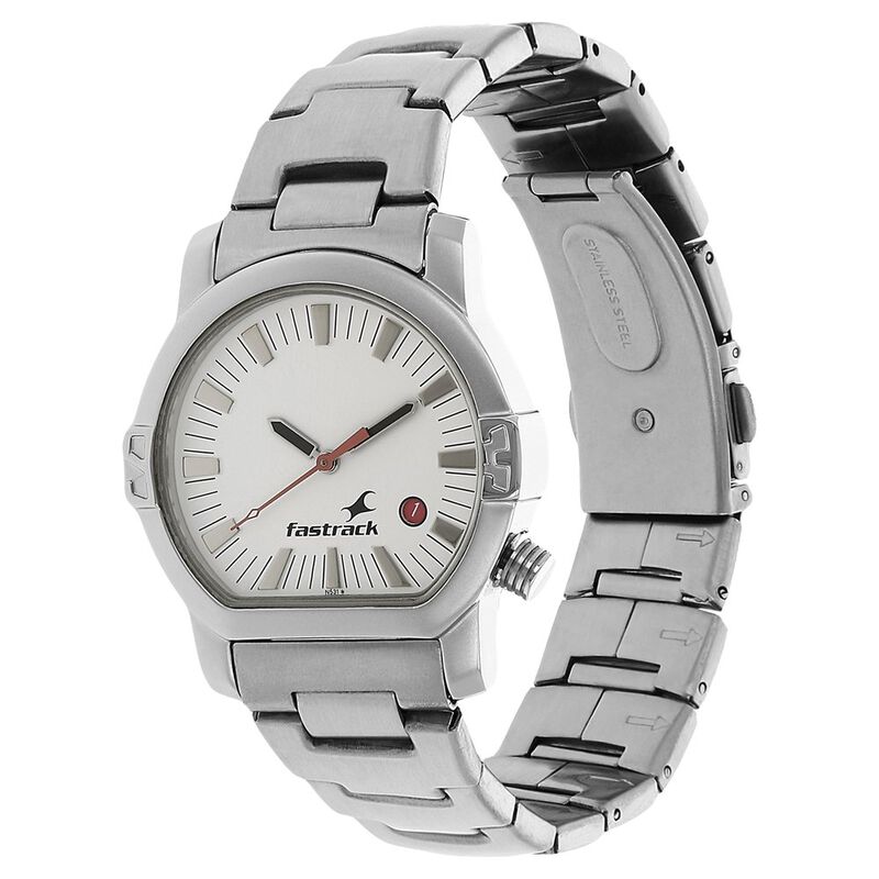 Fastrack Quartz Analog White Dial Stainless Steel Strap Watch for Guys
