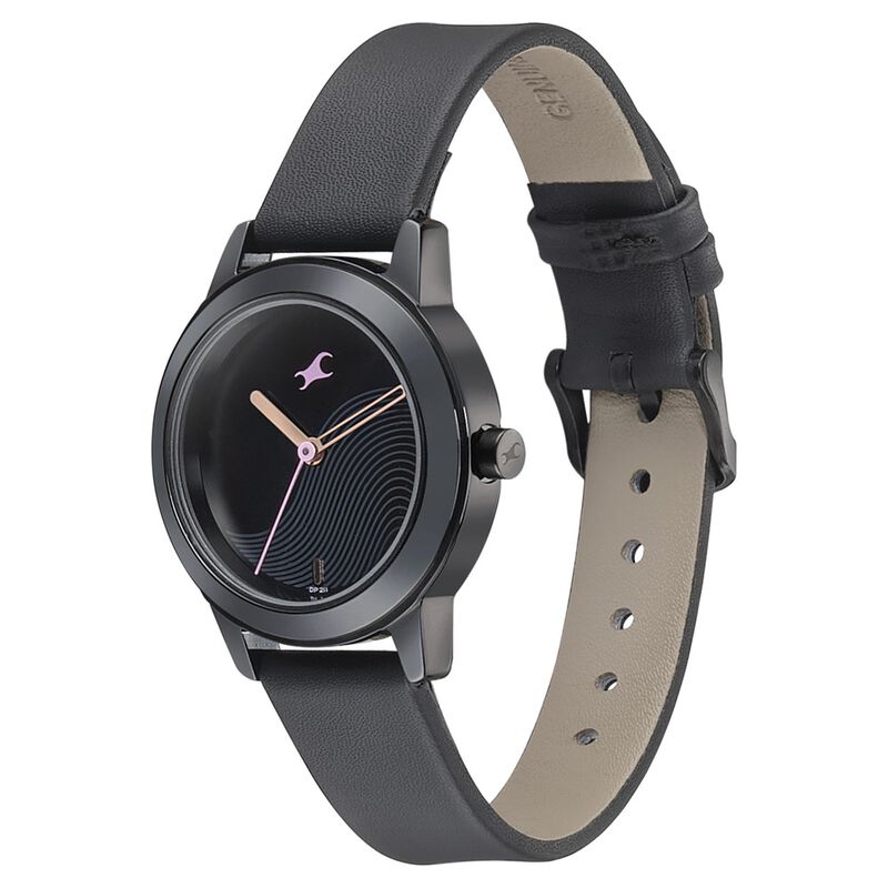 Fastrack Pulse Quartz Analog Black Dial Leather Strap Watch for Girls