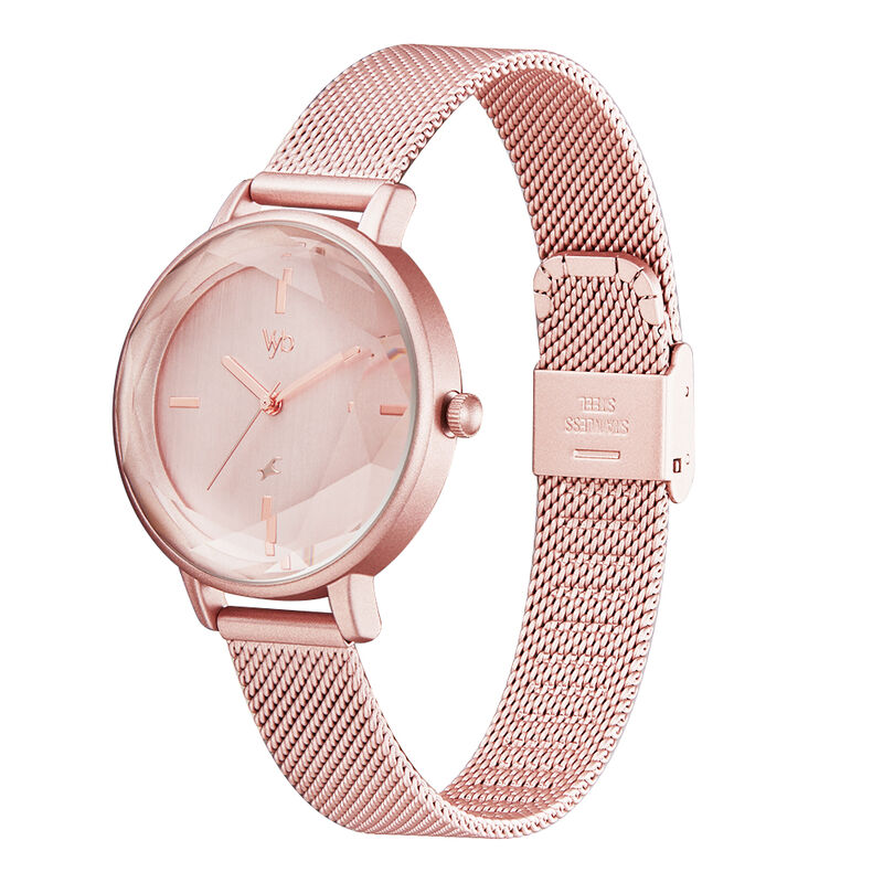 Fastrack Vyb Aurora Quartz Analog Rose Gold Dial Stainless Steel Strap ...