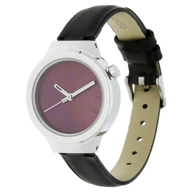 Fastrack Quartz Analog Purple Dial Leather Strap Watch for Girls