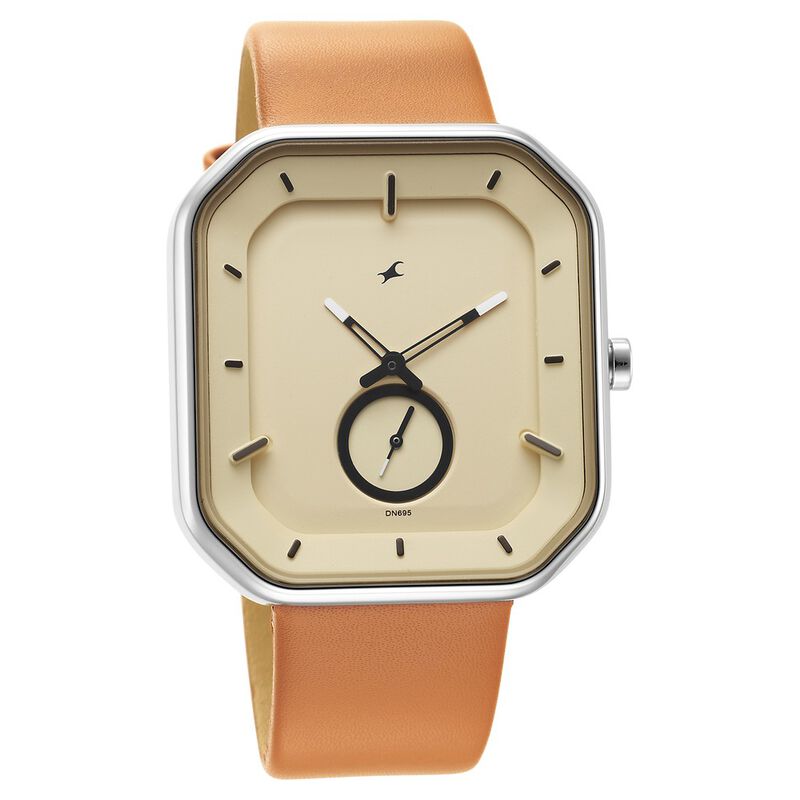 Fastrack After Dark Beige Dial Leather Strap Watch for Guys