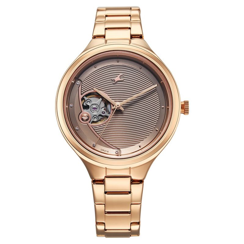 Buy Online Fastrack Automatic Rose Gold Dial Metal Strap Watch For ...