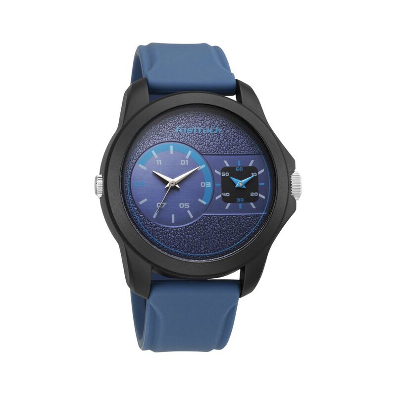 Buy Online Fastrack Dual Time Quartz Analog Blue Dial Silicone Strap ...