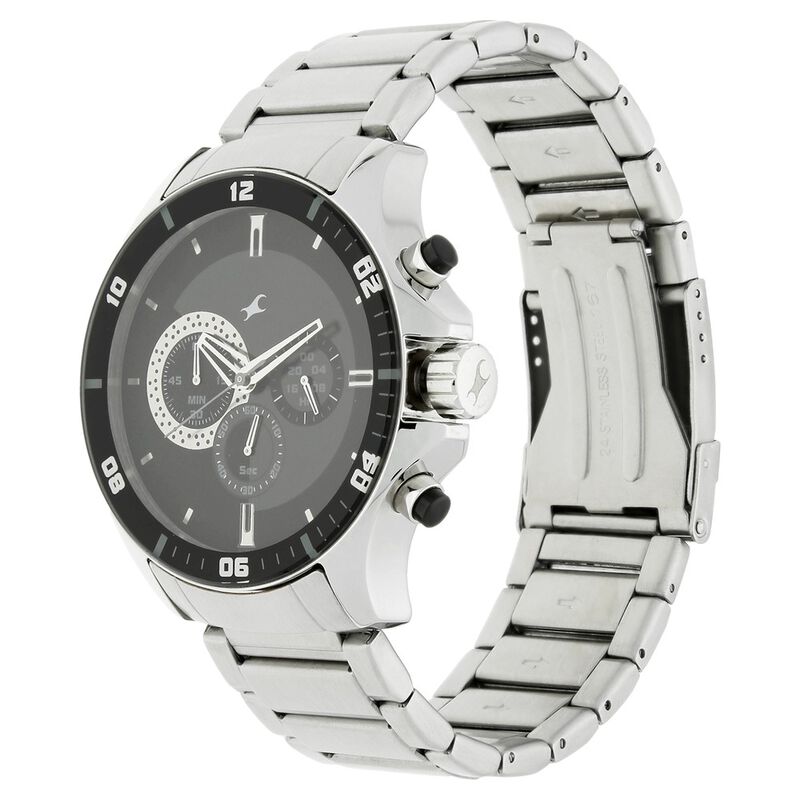Fastrack Big Time Quartz Chronograph Black Dial Stainless Steel Strap ...