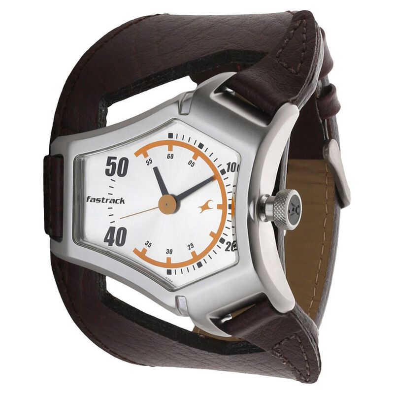 Fastrack Quartz Analog Silver Dial Leather Strap Watch for Guys