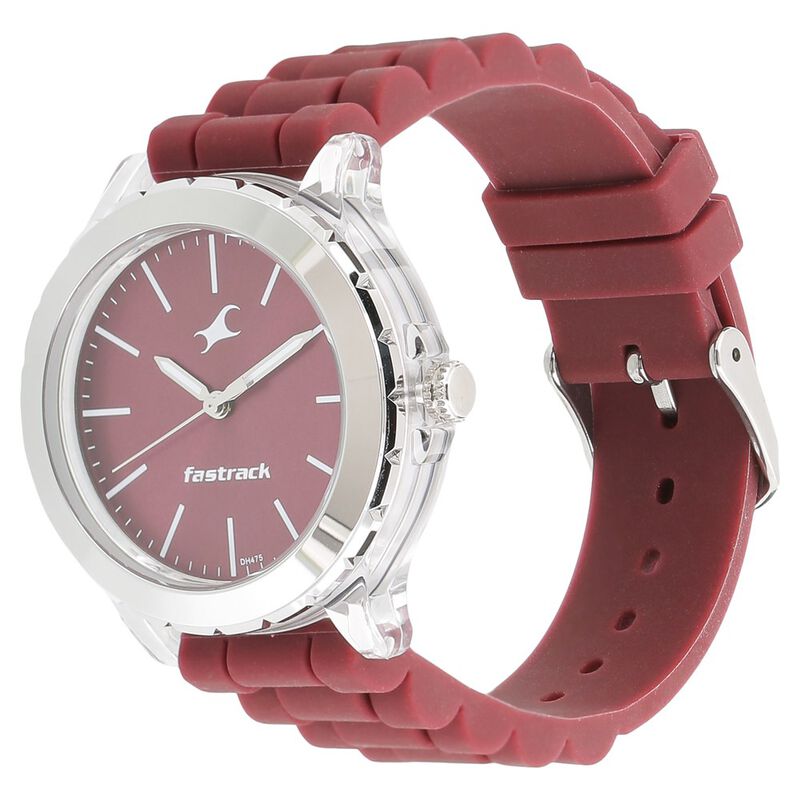 Fastrack Trendies Quartz Analog Maroon Dial Silicone Strap Watch for Girls