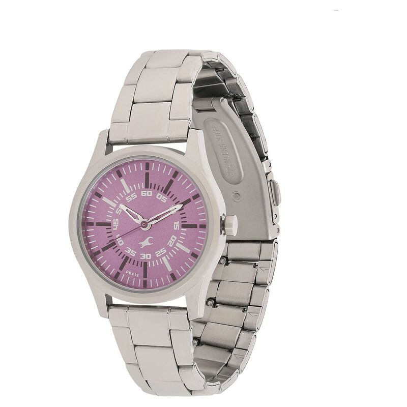 Fastrack Quartz Analog Purple Dial Metal Strap Watch for Girls
