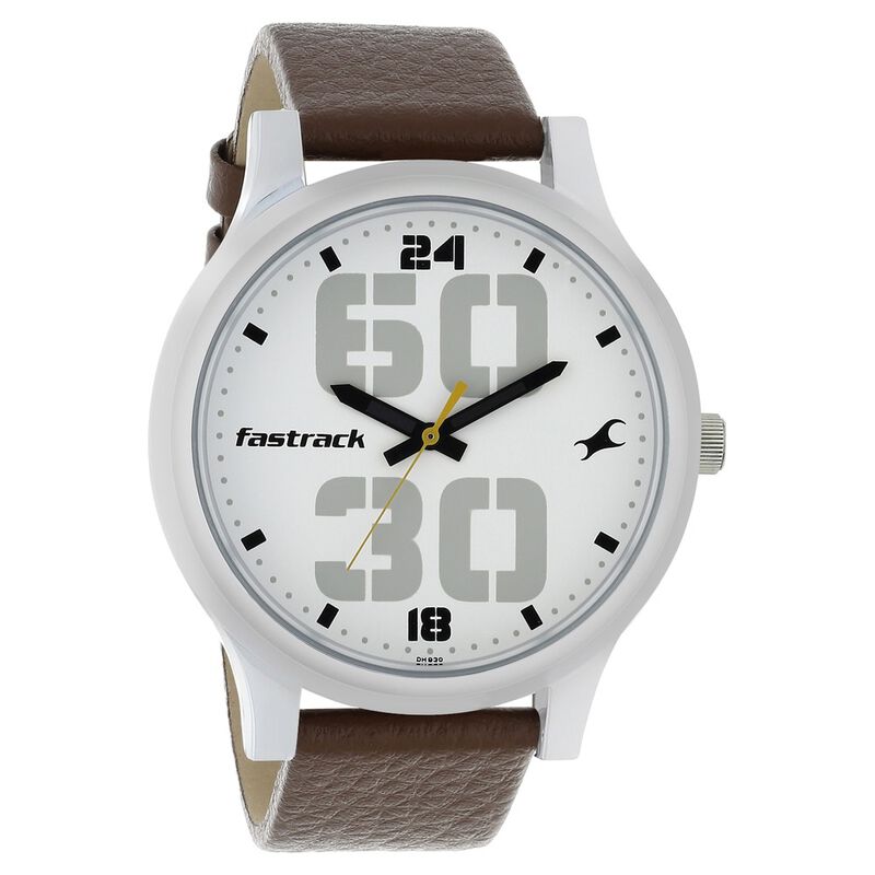 Fastrack Bold Quartz Analog White Dial Leather Strap Watch for Guys