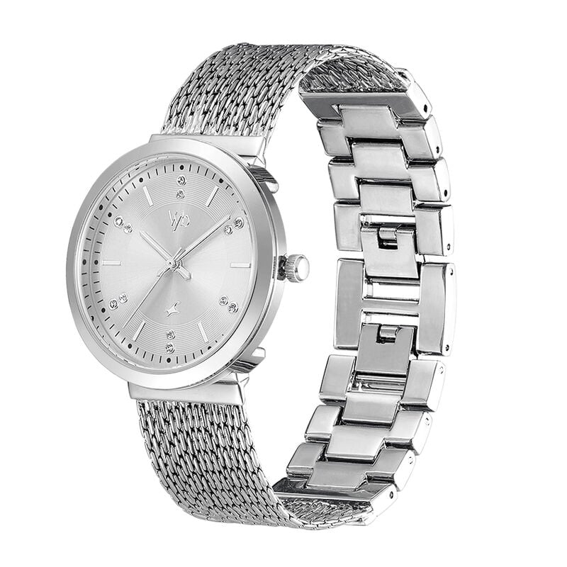 Fastrack Vyb Flare Quartz Analog Silver Dial Metal Strap Watch for Girls