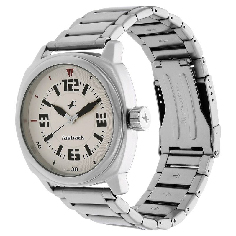 Fastrack Quartz Analog Silver Dial Stainless Steel Strap Watch for Guys
