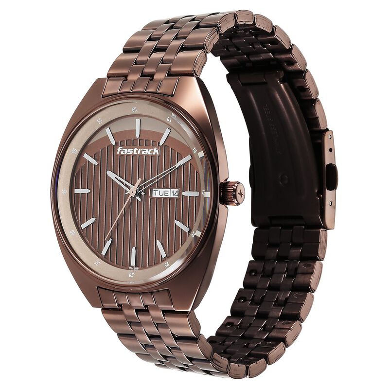 Fastrack Snob X Brown Dial Metal Strap Watch for Guys