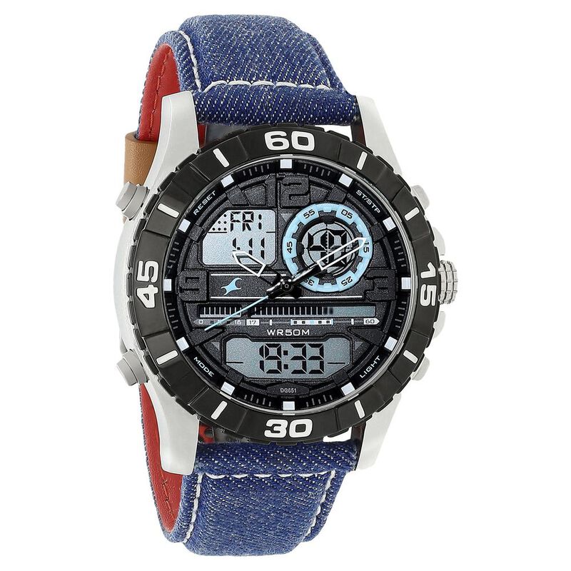 Fastrack Denim Quartz Analog Digital Blue Dial Denim Strap Watch for Guys