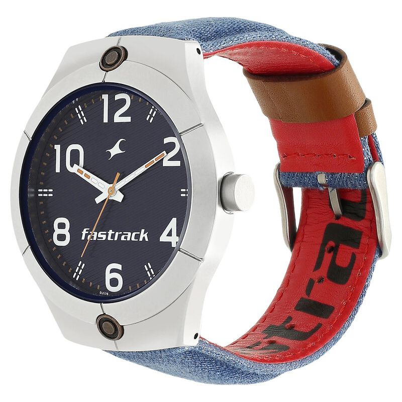 Fastrack Denim Quartz Analog Black Dial Denim Strap Watch for Guys