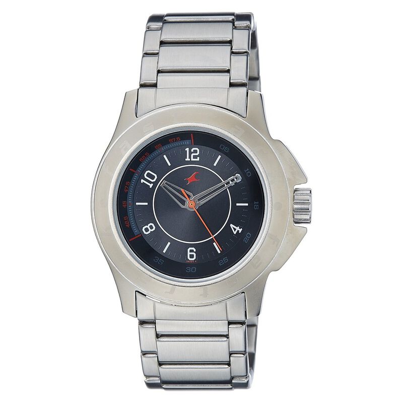Fastrack Quartz Analog Black Dial Stainless Steel Strap Watch for Guys