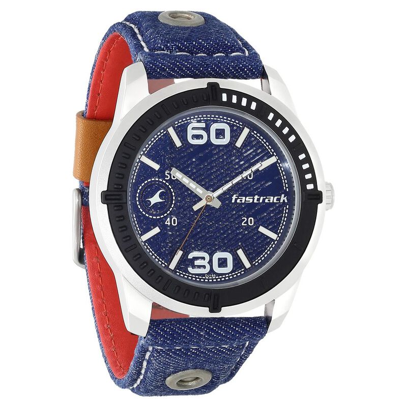 Fastrack Denim Quartz Analog Blue Dial Denim Strap Watch for Guys