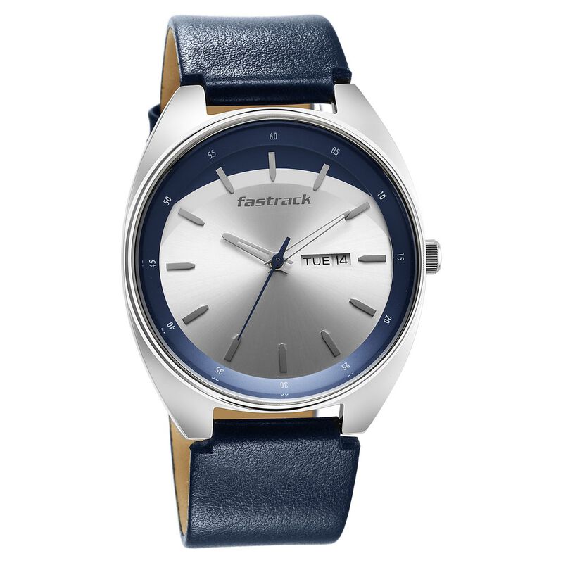 Fastrack Snob X Silver Dial Leather Strap Watch for Guys