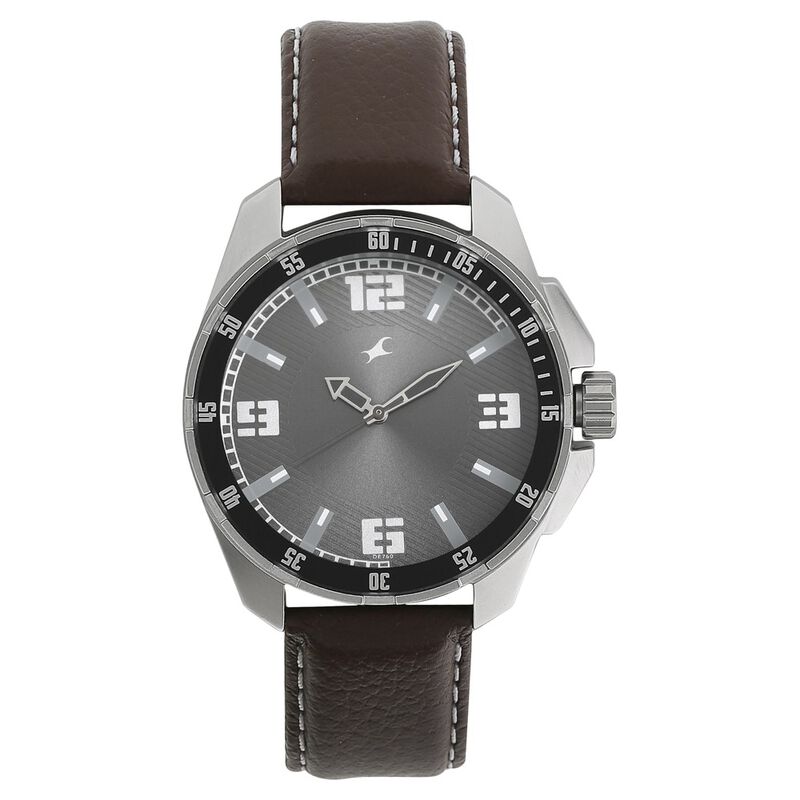 Buy Online Fastrack Quartz Analog Grey Dial Leather Strap Watch for ...