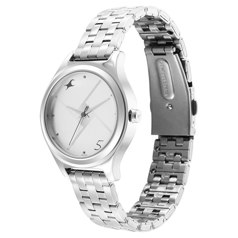 Fastrack Stunners Silver Dial Metal Strap Watch for Girls