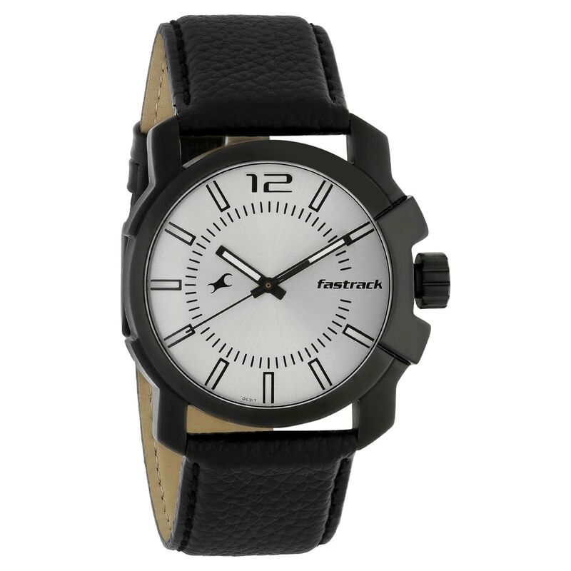 Fastrack Quartz Analog Silver Dial Leather Strap Watch for Guys