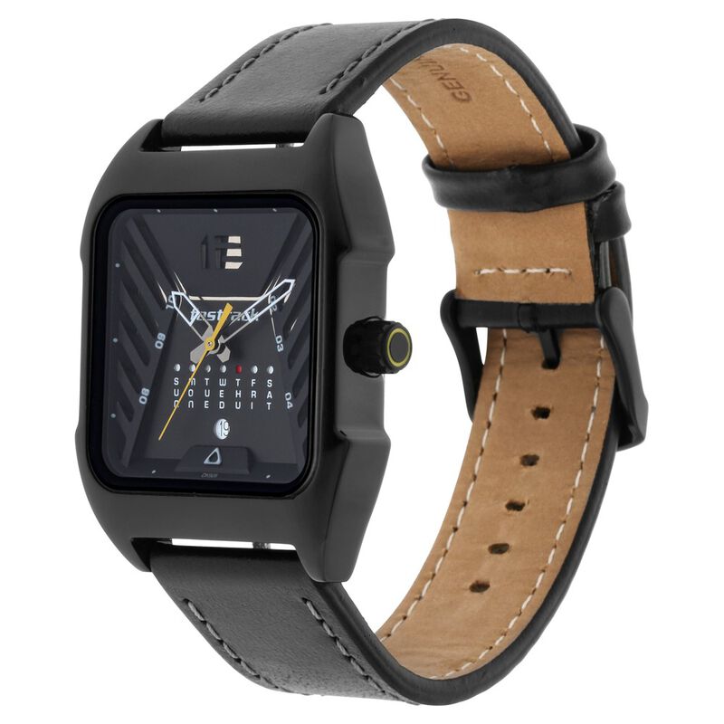 Fastrack Gamify Quartz Analog with Day and Date Black Dial Leather ...