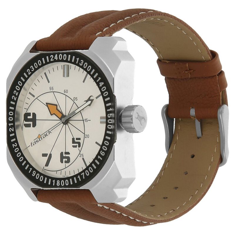 Fastrack Commando Quartz Analog White Dial Leather Strap Watch for Guys