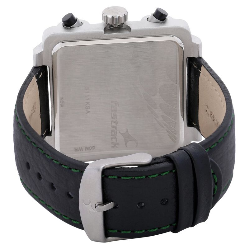 Fastrack Quartz Chronograph Green Dial Leather Strap Watch for Guys
