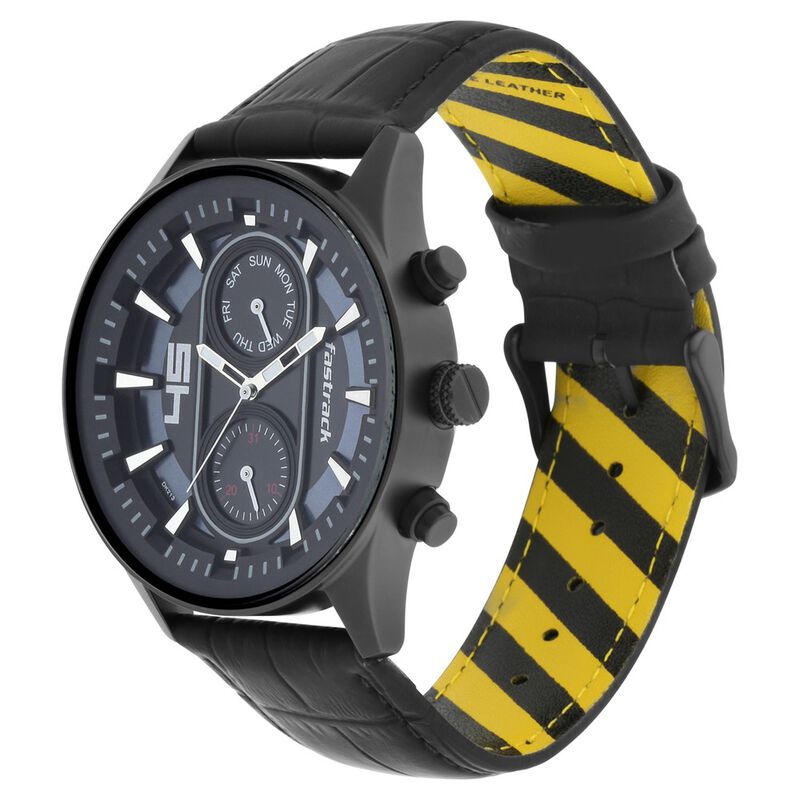 Fastrack Fastfit Quartz Analog with Day and Date Black Dial Leather ...