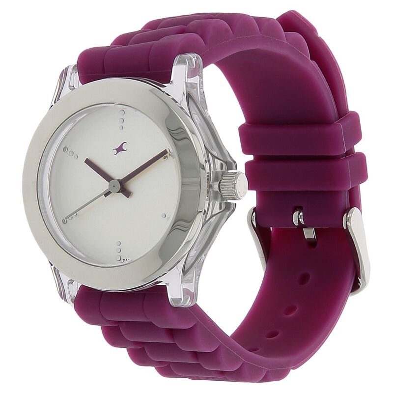 Fastrack Quartz Analog Silver Dial Plastic Strap Watch for Girls