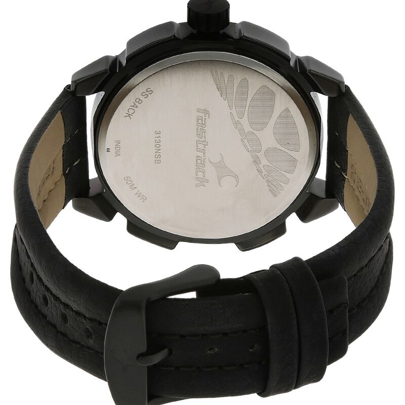 Fastrack Quartz Analog Black Dial Leather Strap Watch for Guys